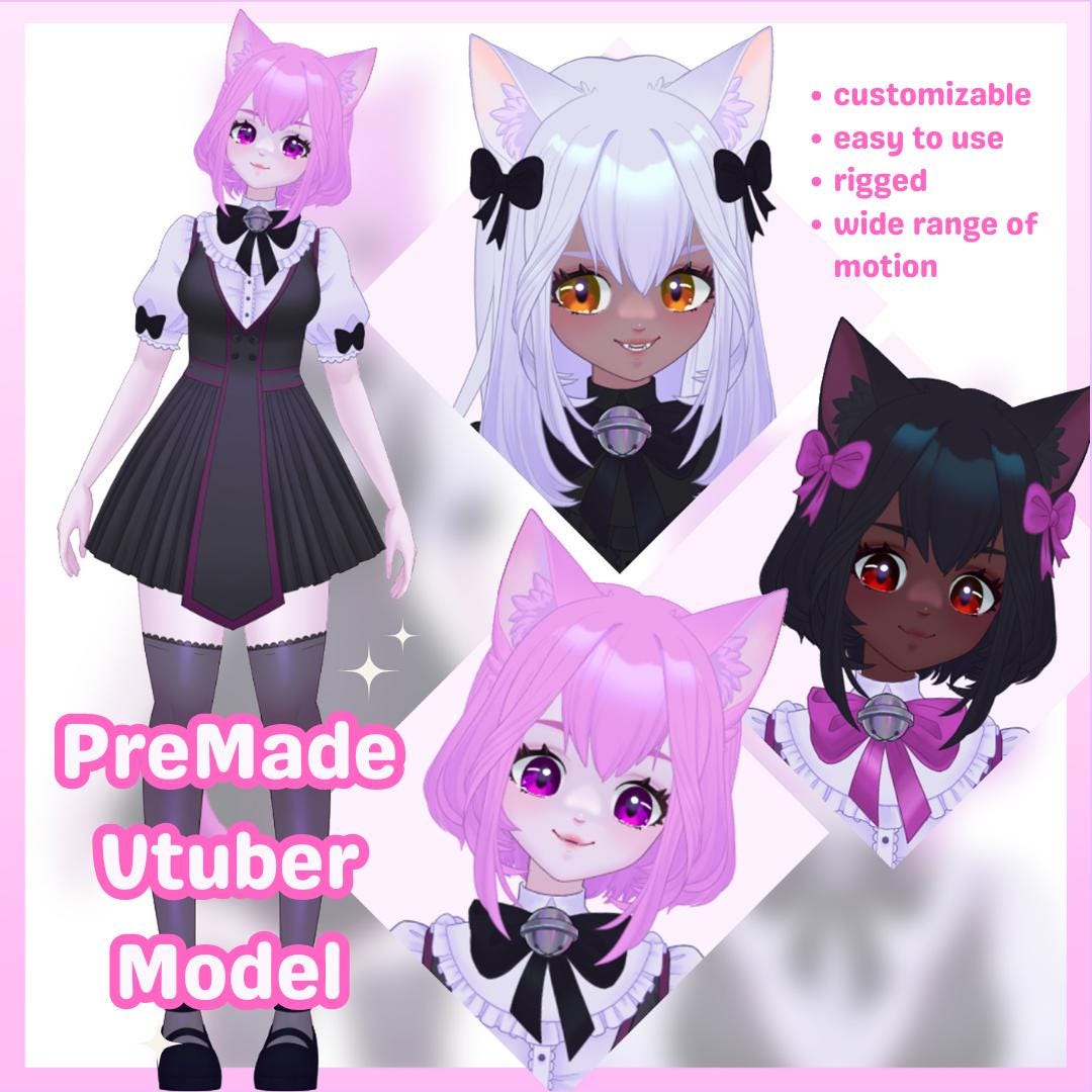 Premade Cat Girl Vtuber Model: Semi-customizable, Rigged for Vtube ...