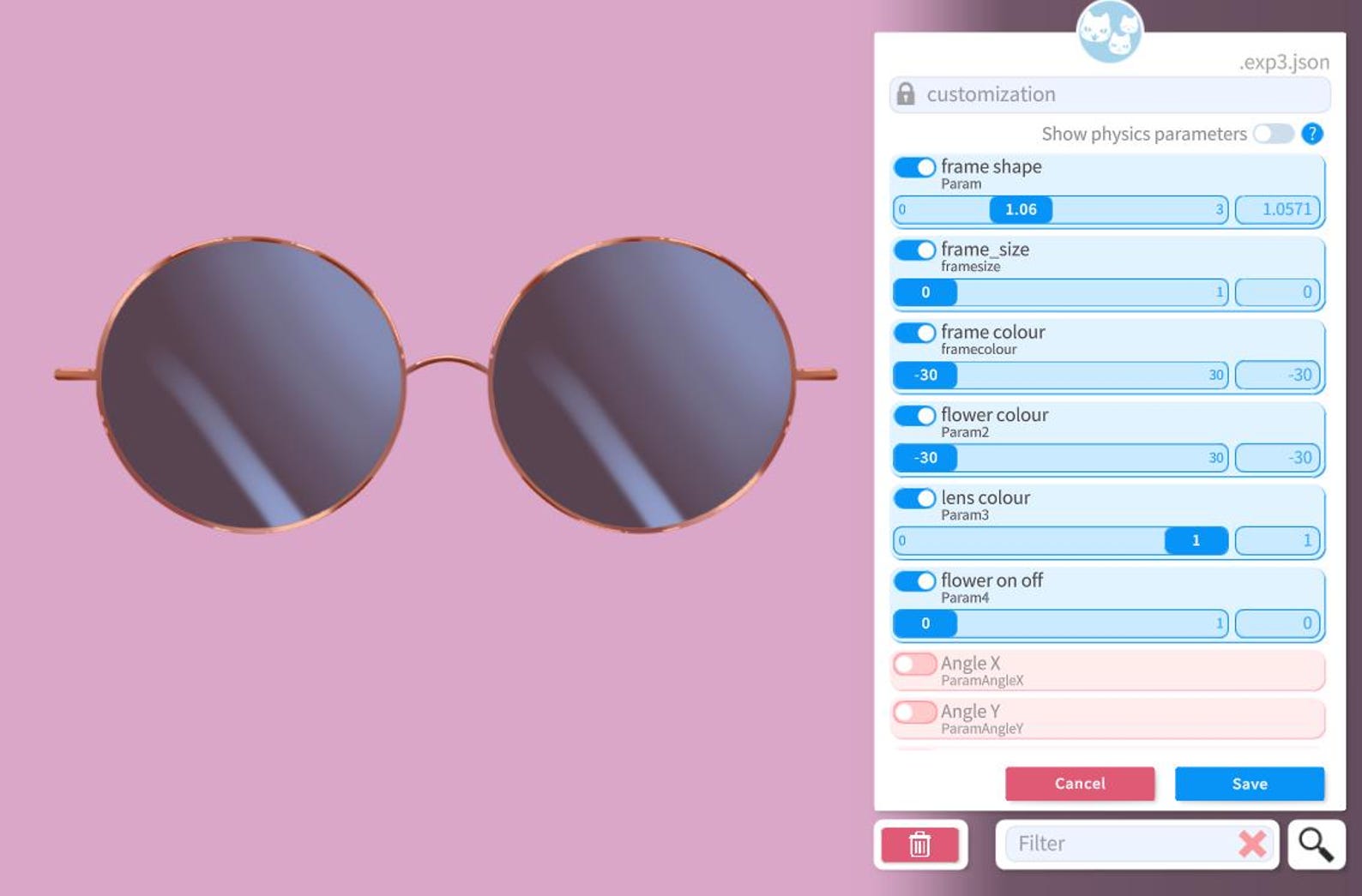 Rigged Vtuber Glasses Asset: Customizable Wireframe With Flowers (digital Download, Set-up Guide ...