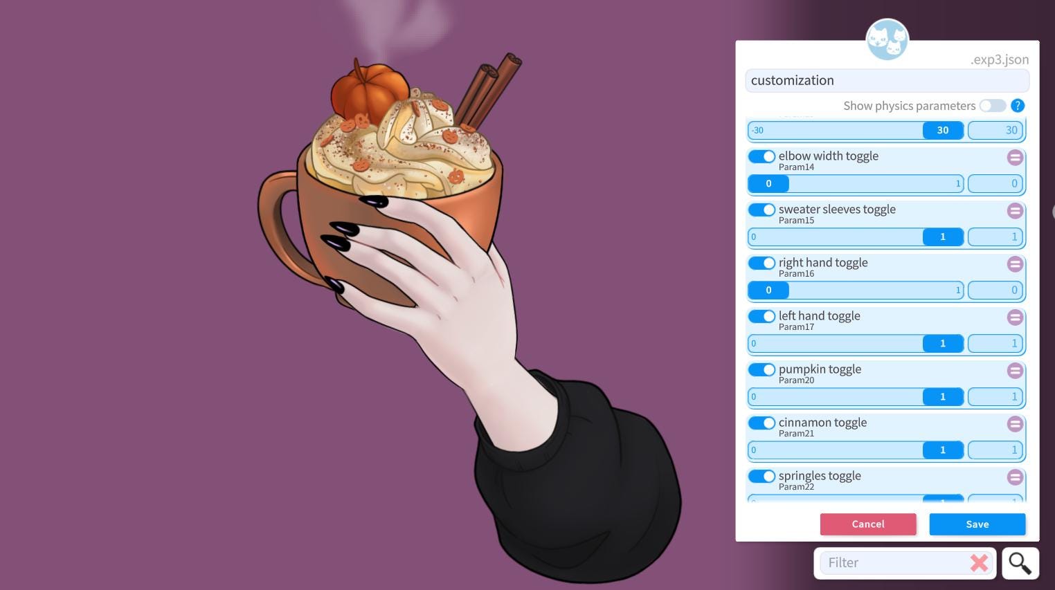 Customizable Vtuber Arm Asset: Pumpkin Spice Latte, Animated Live2d ...