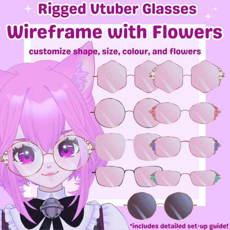 Rigged Vtuber Glasses Asset: Customizable Wireframe With Flowers ...