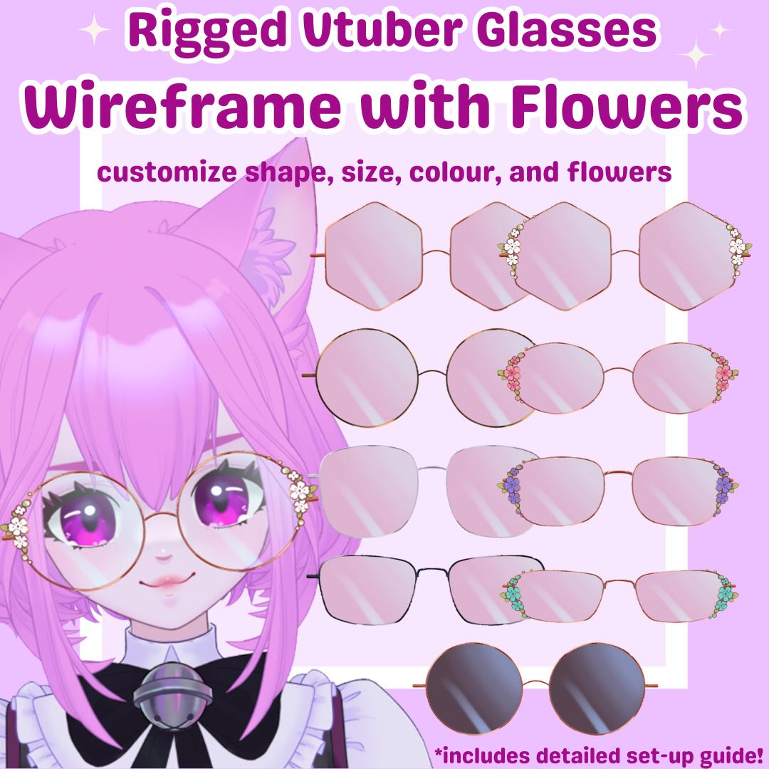 Rigged Vtuber Glasses Asset: Customizable Wireframe With Flowers (digital Download, Set-up Guide ...