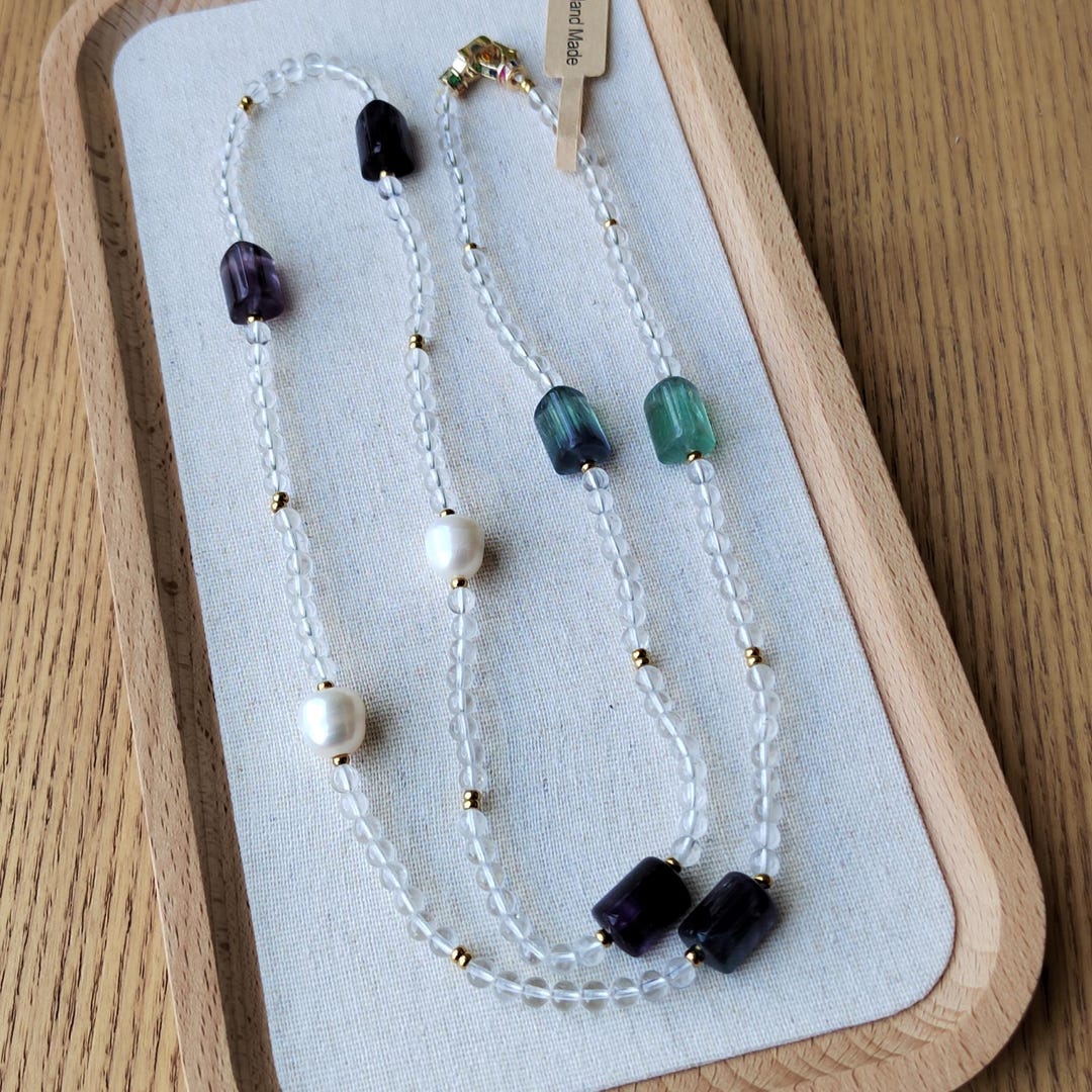 Quartz Fluorite Freshwater Pear Necklace, Healing Crystal Beaded ...