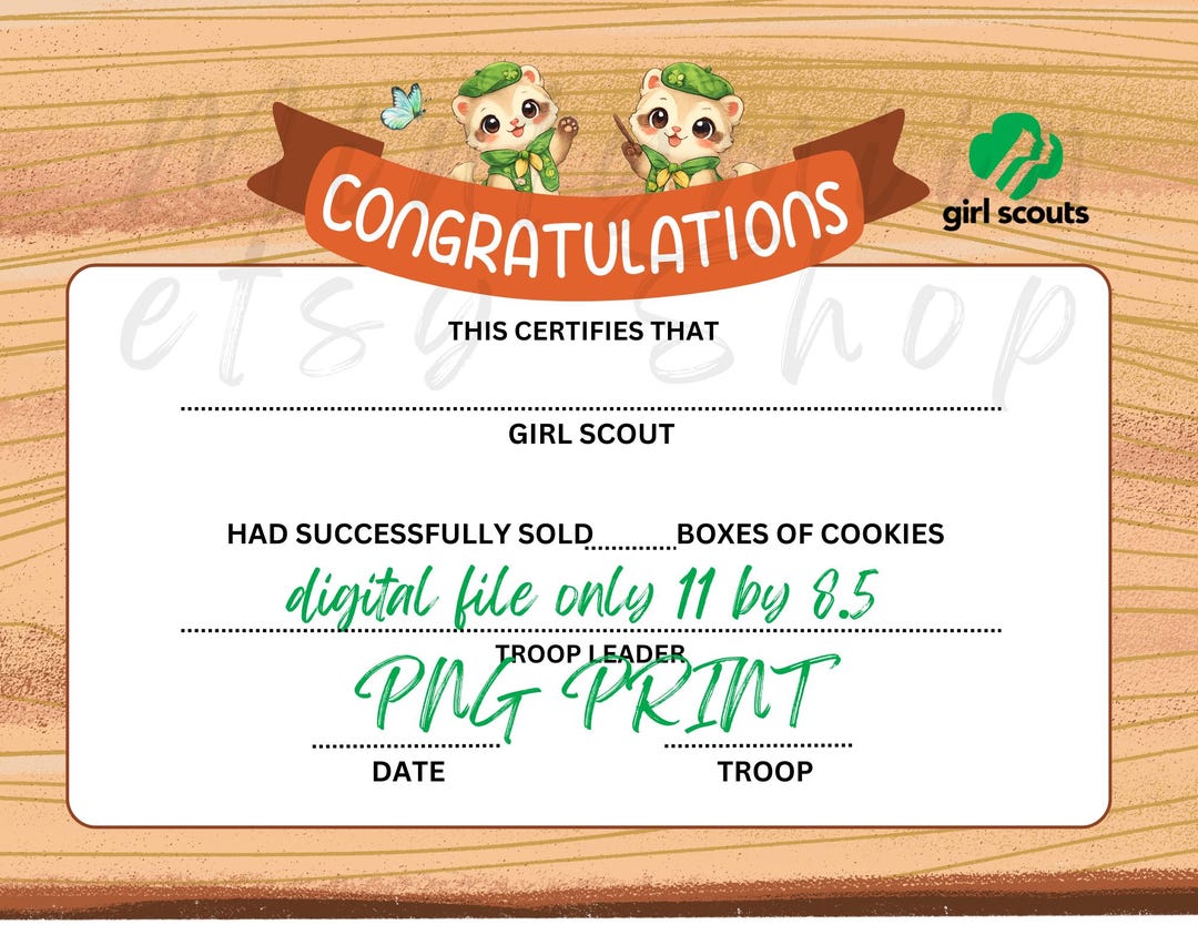 Cookie Sales Award Certificate Printable | PNG File - Etsy