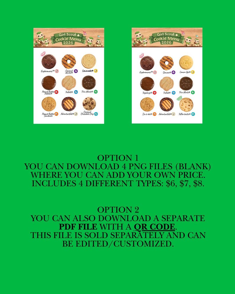 2026 Girl Scout Cookie Menu | 3 Different Price | Blank Price - Etsy