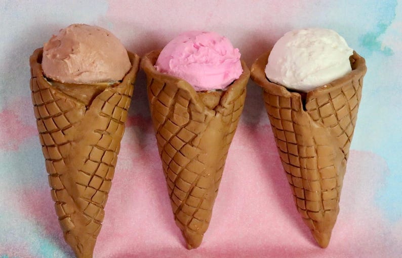 Fake Ice Cream Cone, Faux Ice Cream Prop, Strawberry, Vanilla ...