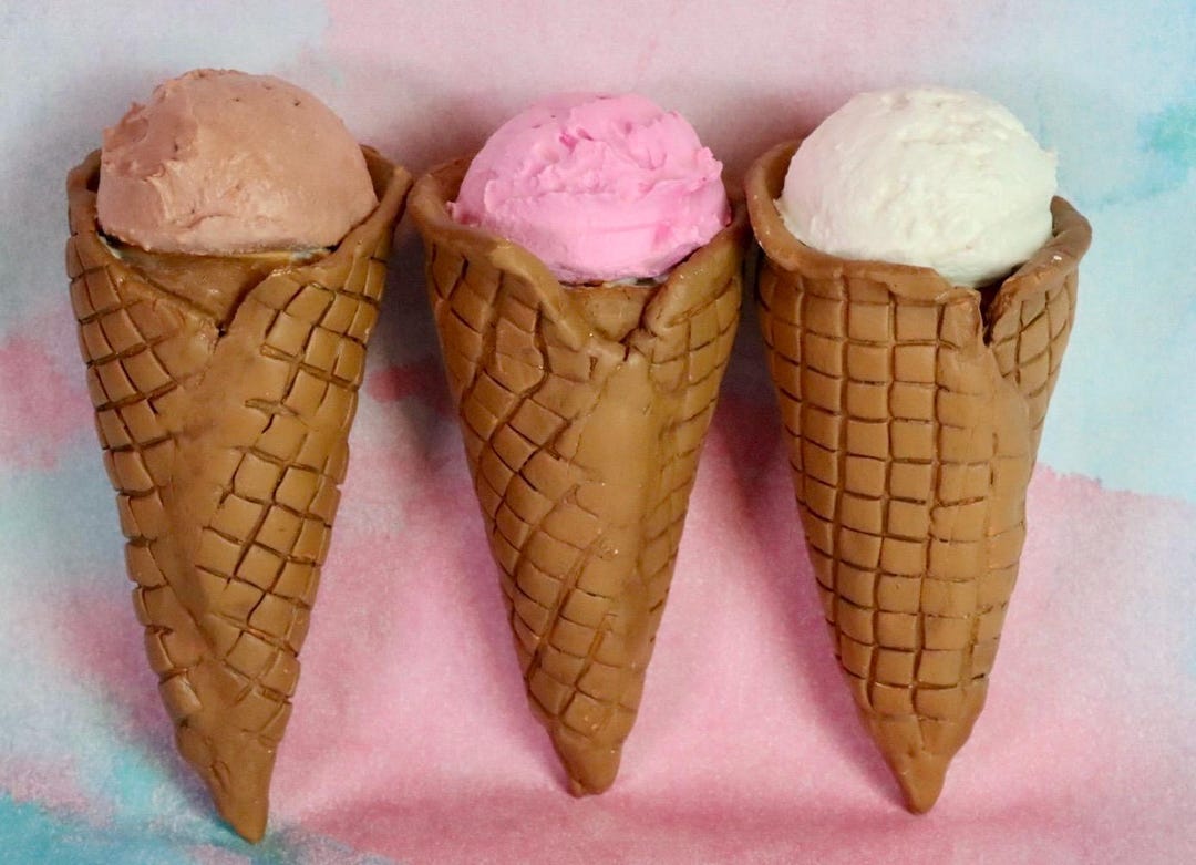 Fake Ice Cream Cone, Faux Ice Cream Prop, Strawberry, Vanilla ...
