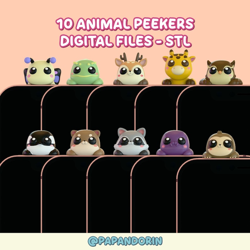 10 Animal Hipper / Peeker Charms Bundle - DIGITAL 3D FILES - Etsy