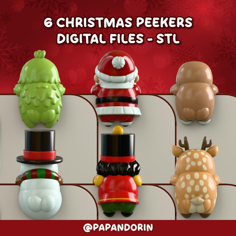 6 Christmas Hipper / Peeker Charms Bundle - DIGITAL 3D FILES - Etsy