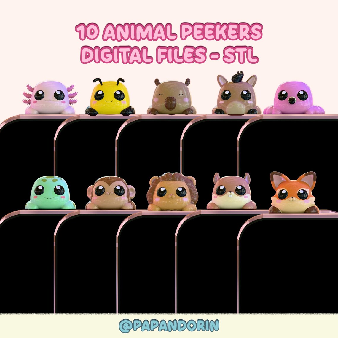 10 Animal Hipper / Peeker Charms Bundle - DIGITAL 3D FILES - Etsy