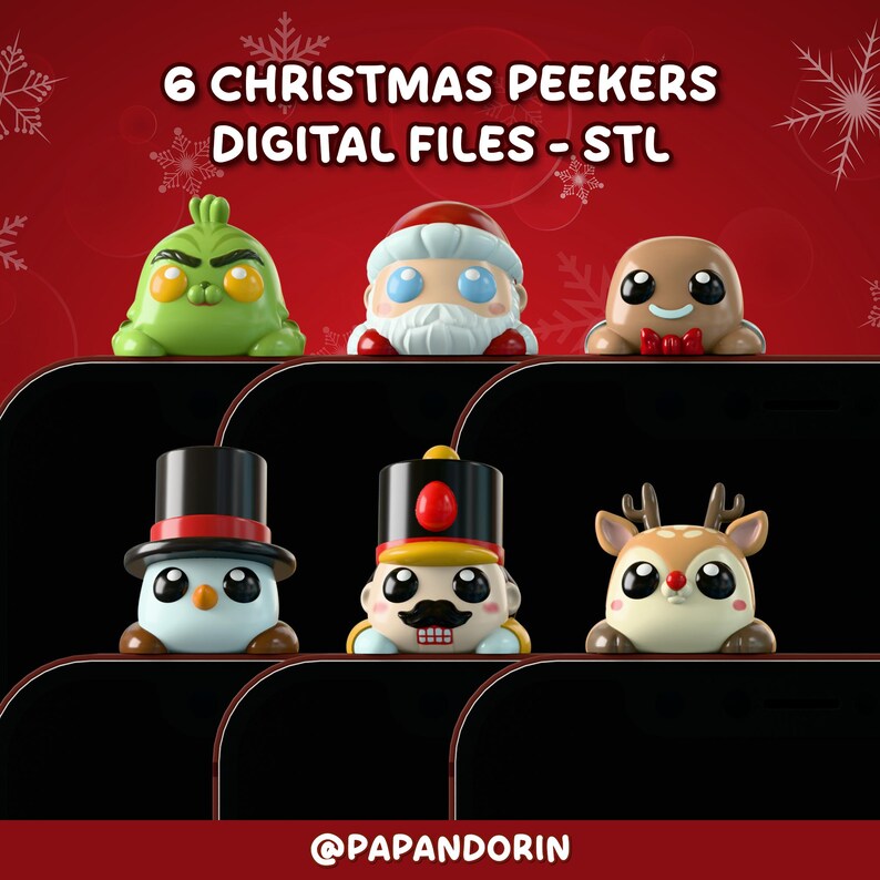 6 Christmas Hipper / Peeker Charms Bundle - DIGITAL 3D FILES - Etsy