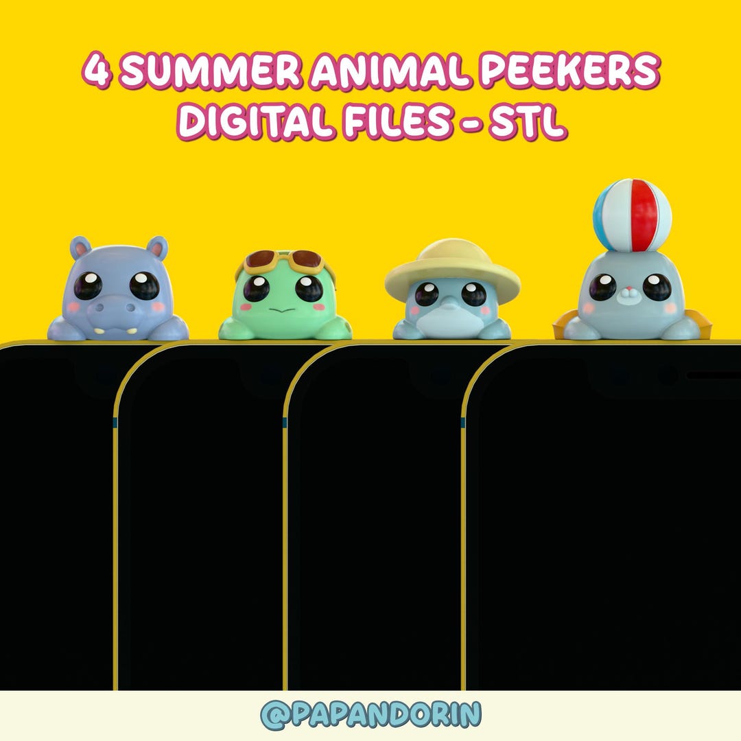 4 Summer Animal Hipper / Peeker Charms Bundle - DIGITAL 3D FILES - Etsy