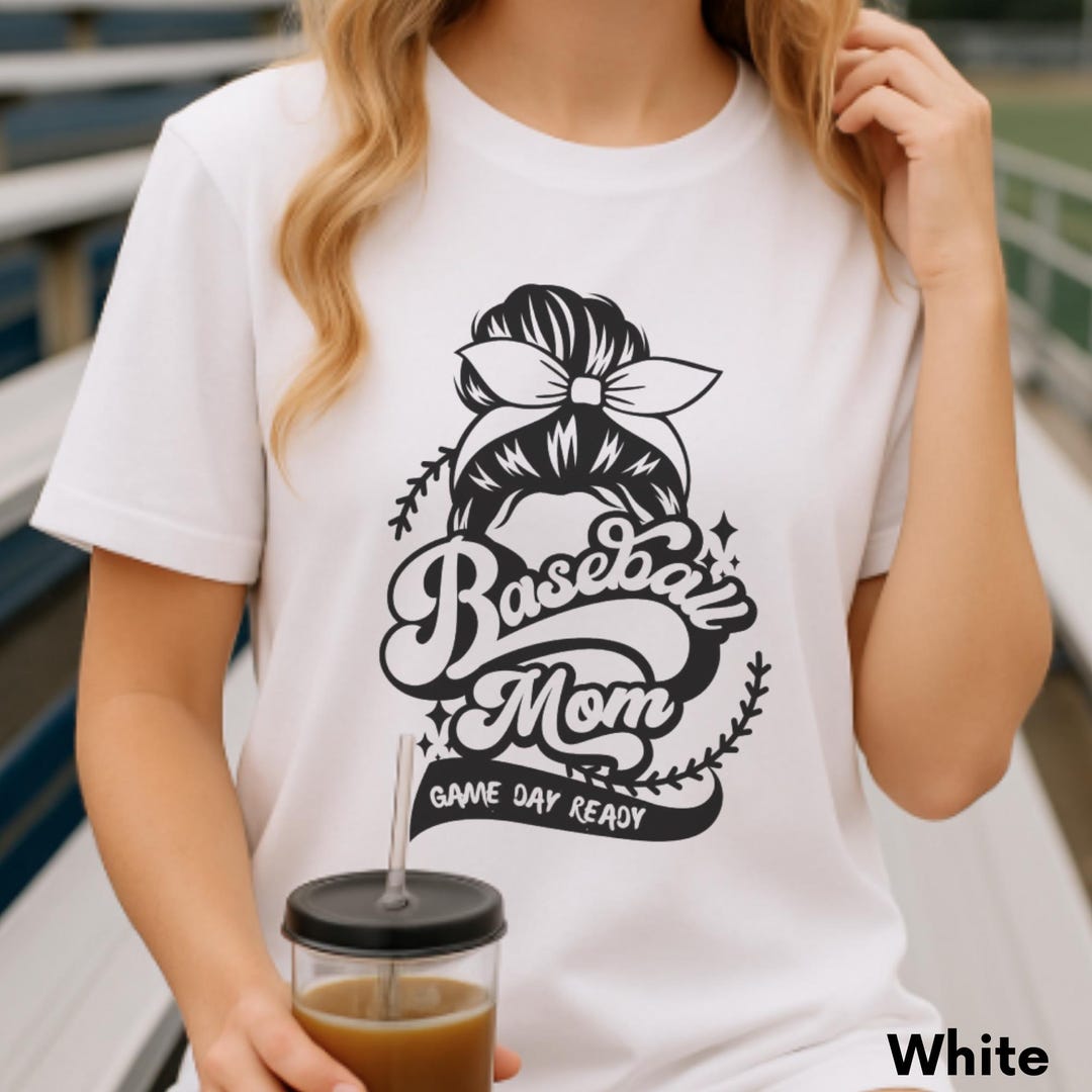Baseball Mom Shirt for Game Day Messy Bun Sport Season Tee Sideline ...