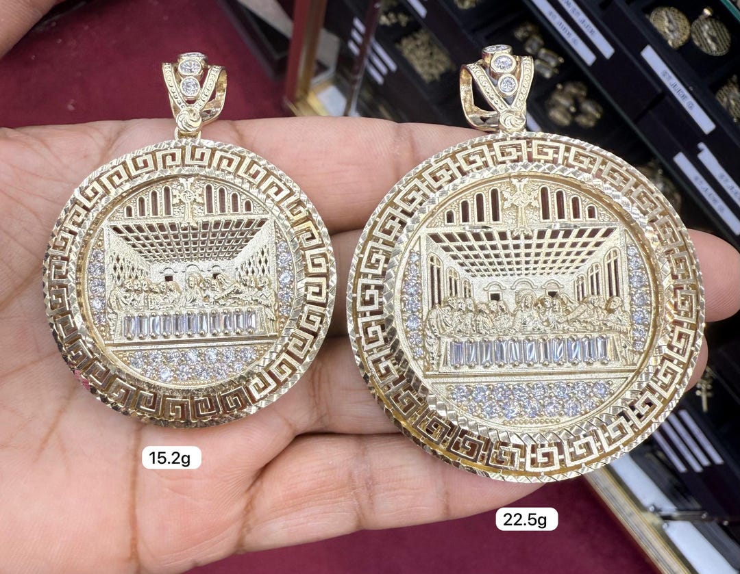Real 10K Yellow Gold Last Supper Charm Circular Pendent - Etsy