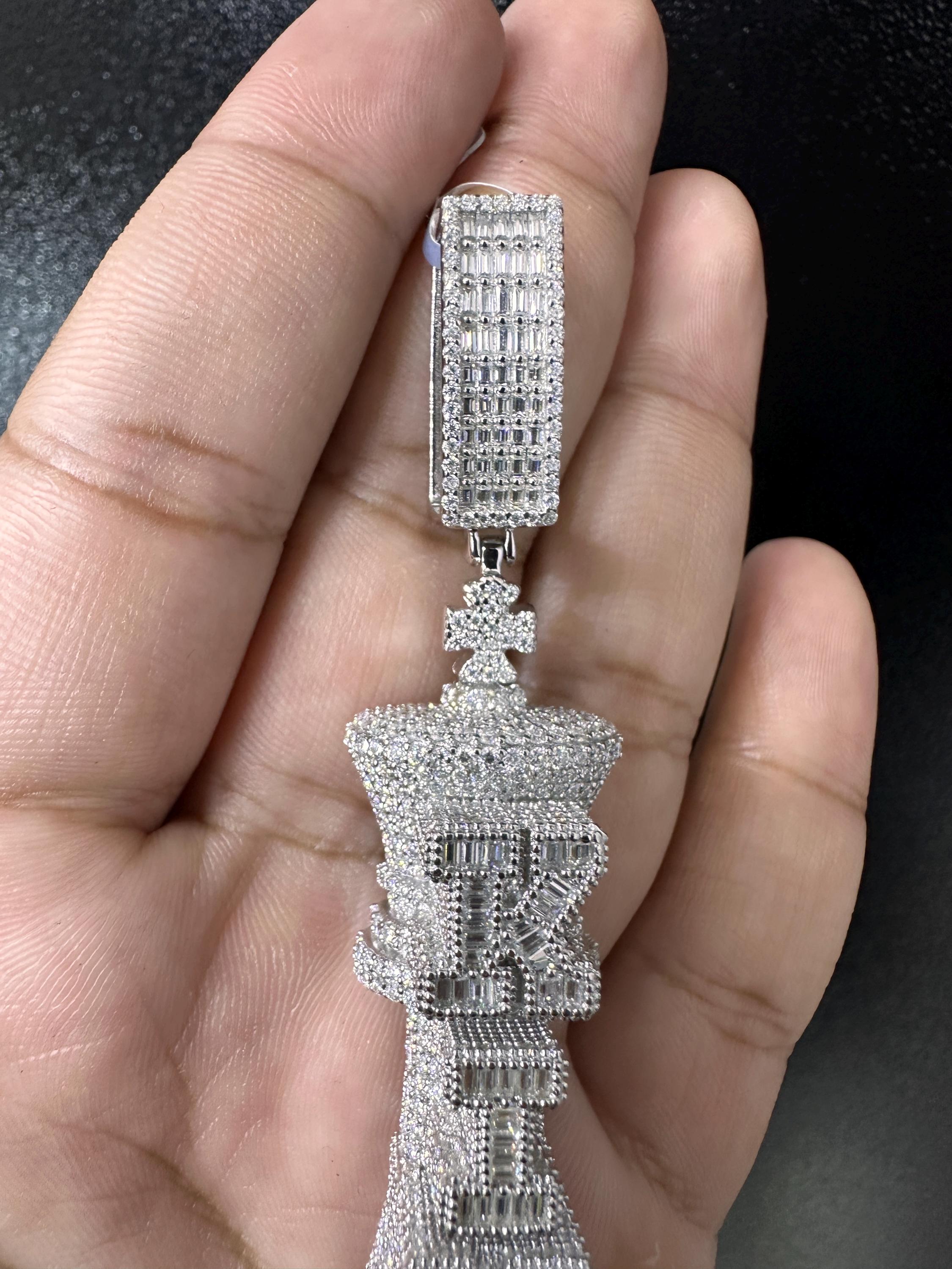 Iced Out King Chess Piece Pendant: 14.77CTW Moissanite, Hip-hop Silver ...