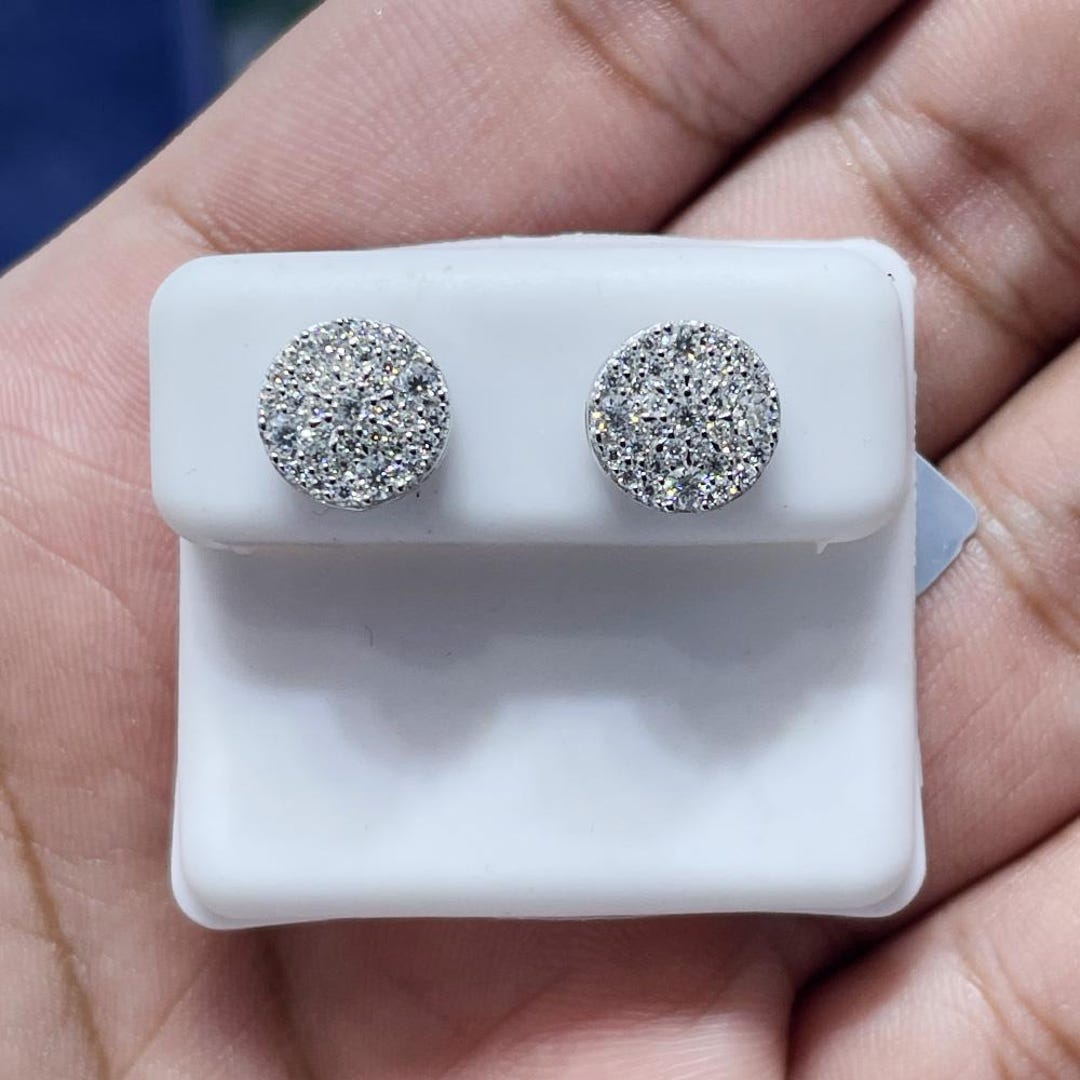Moissanite Stud Earrings: Iced Out Sterling Silver, April Birthstone - Etsy