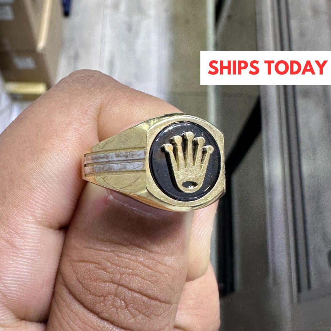 10k Solid Gold Satin Finish Rollie Style Band Ring for Men Women ...