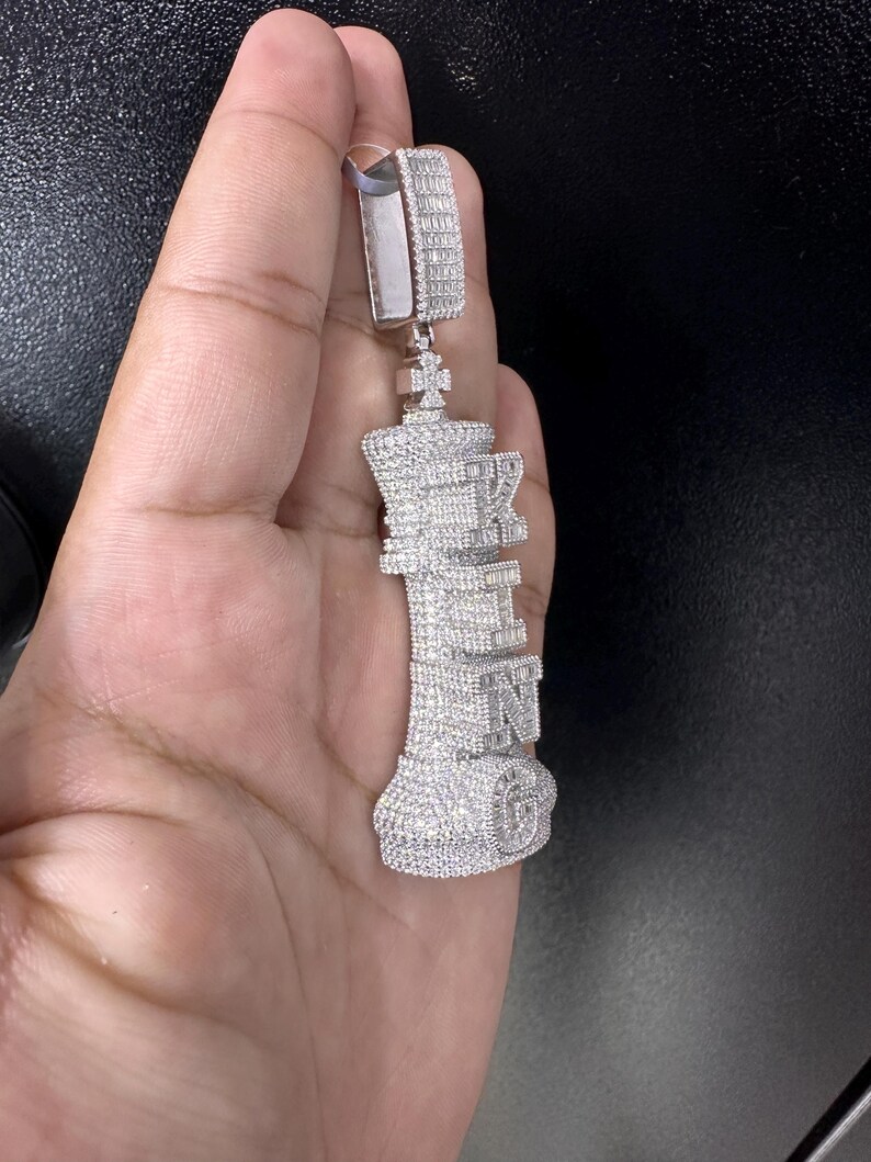 Iced Out King Chess Piece Pendant: 14.77CTW Moissanite, Hip-hop Silver ...