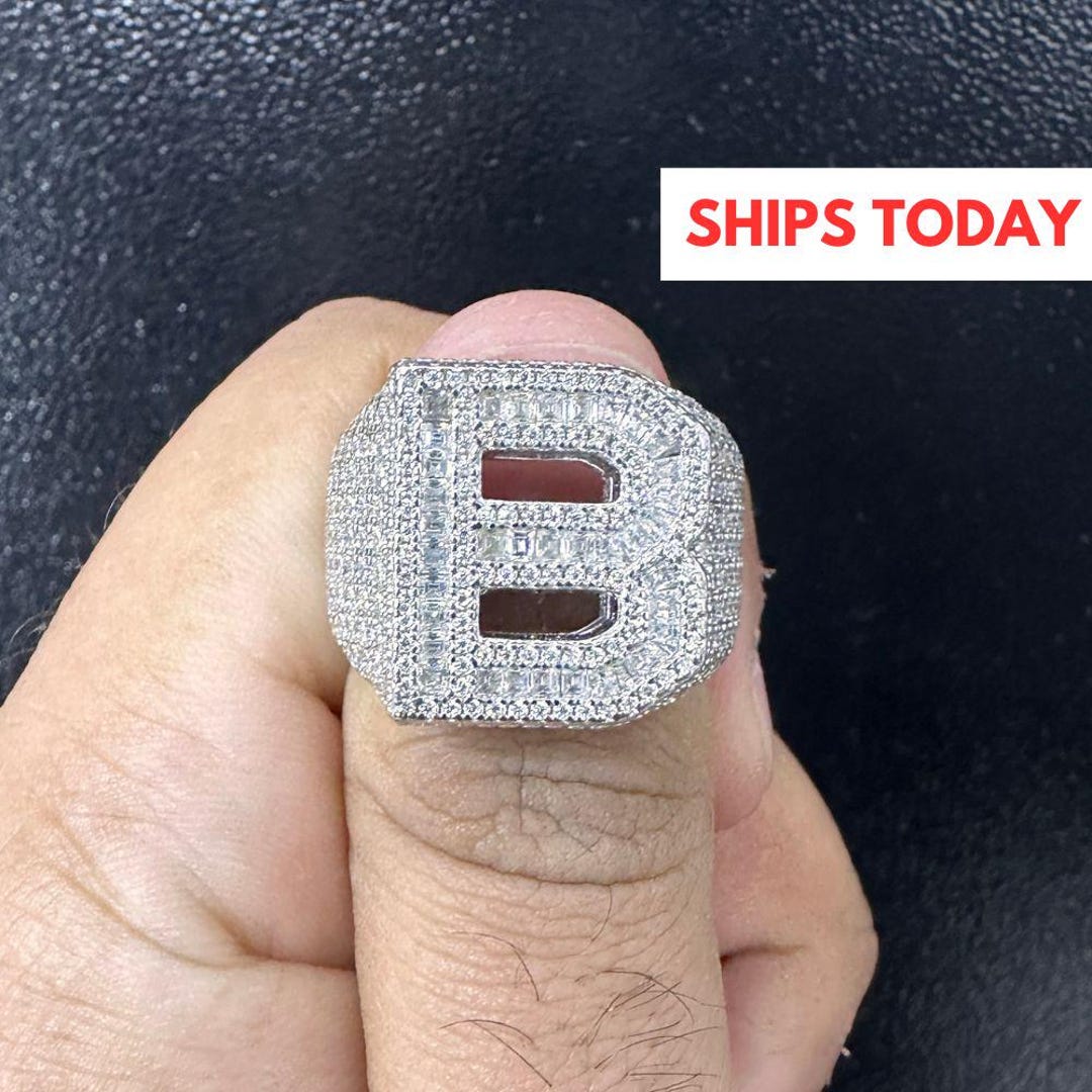 Iced Out Moissanite Letter B Ring: 5.73 CTW, Sterling Silver - Etsy