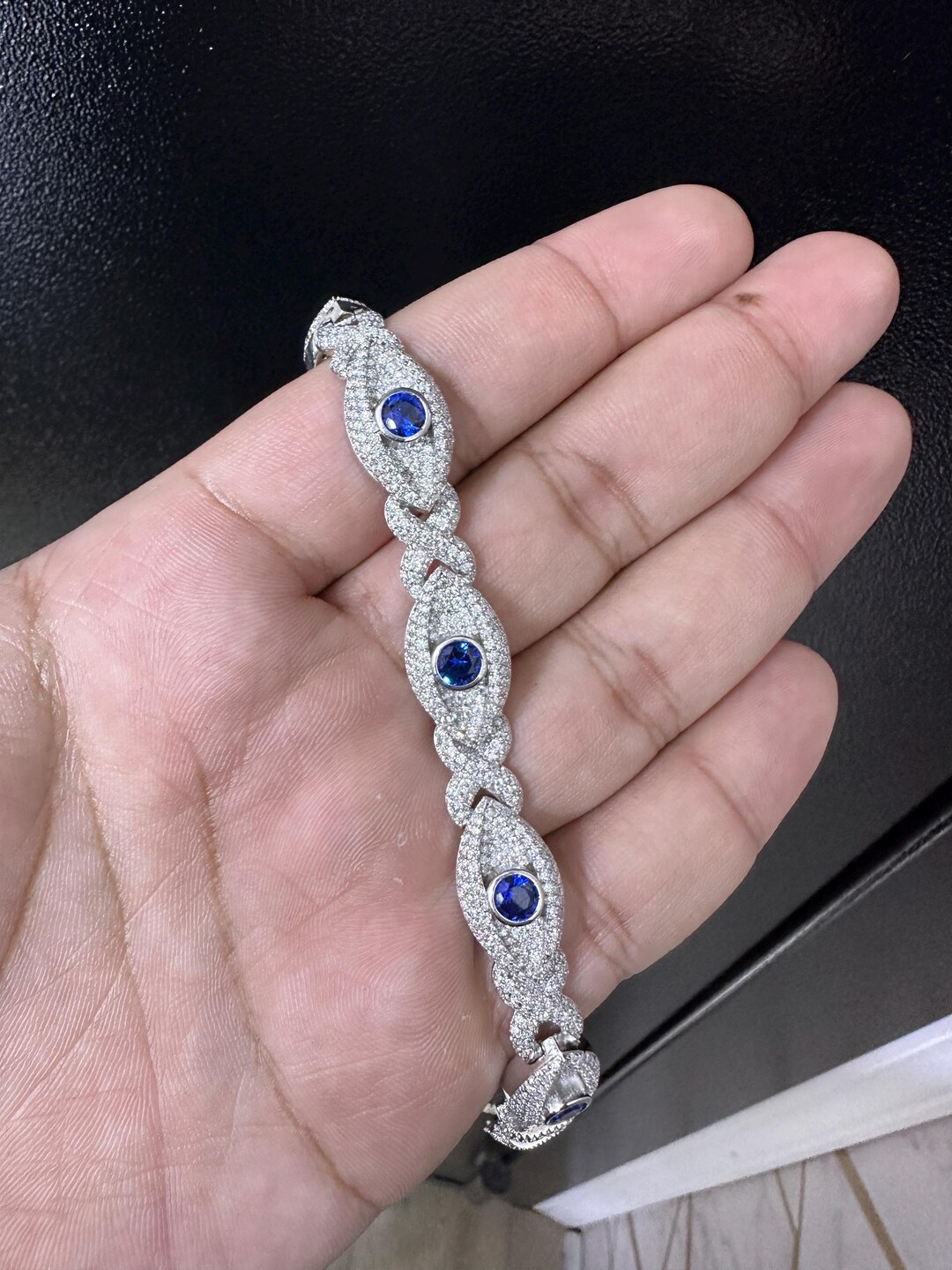 Custom Iced Out Evil Eye Link Bracelet, VVS1 Quality Moissanite Diamond ...