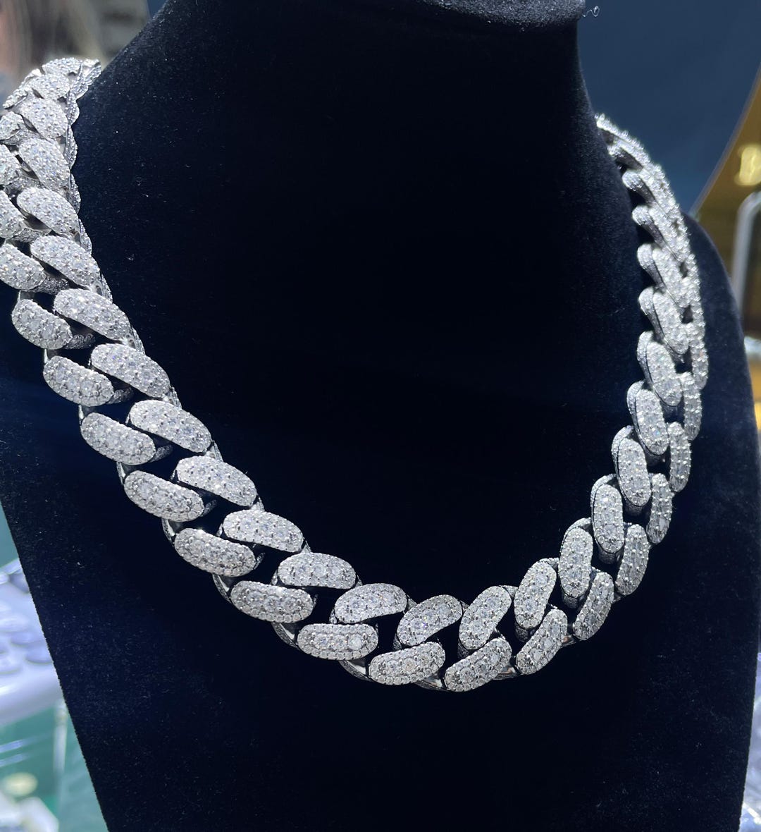 Hand Set MOISSANITE Cuban Link Chain Prong Miami Diamond Necklace Men ...