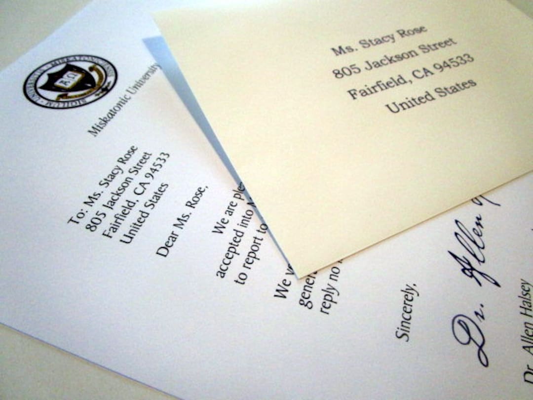Custom Acceptance Letter to Any Fictional School - Etsy