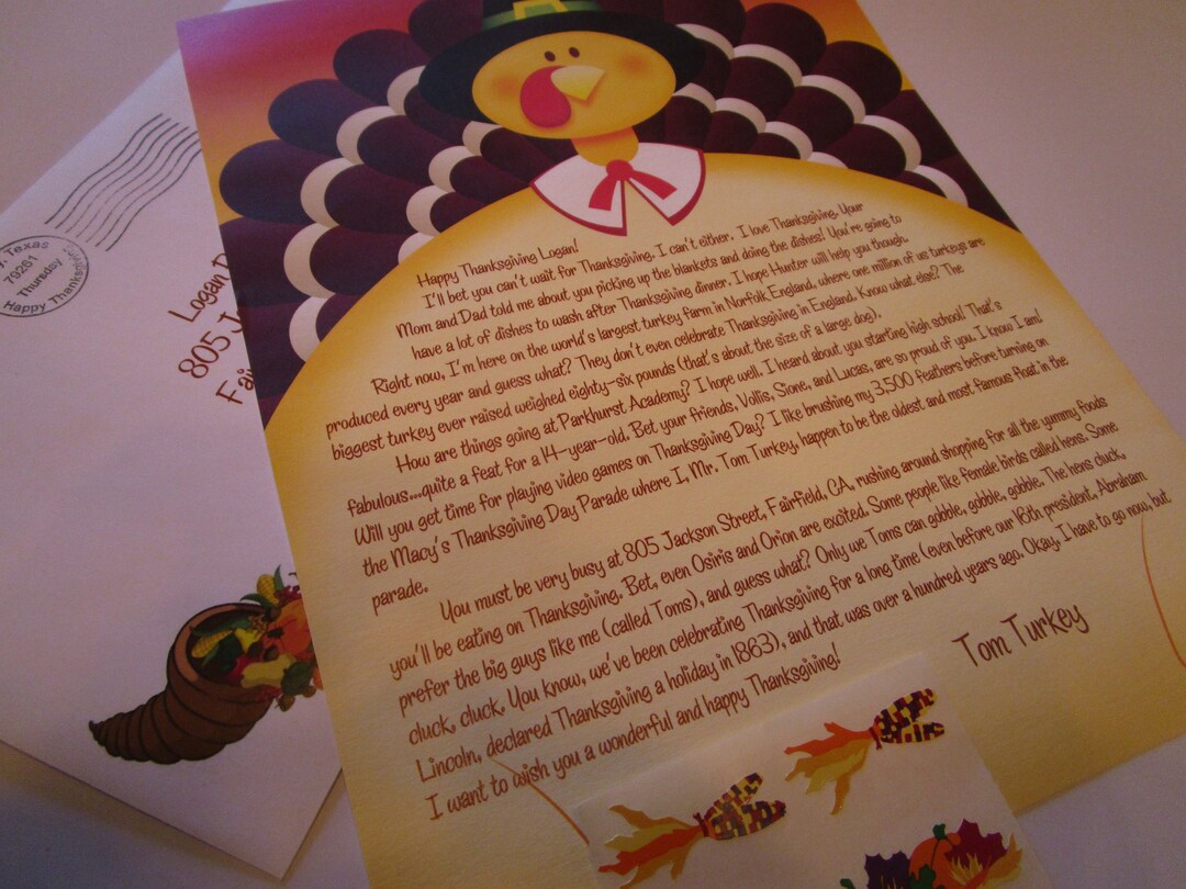Letter From Tom Turkey for Thanksgiving - Etsy