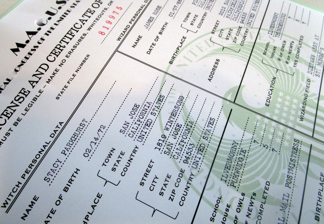 American Magic Wizardry Marriage License Certificate - Etsy