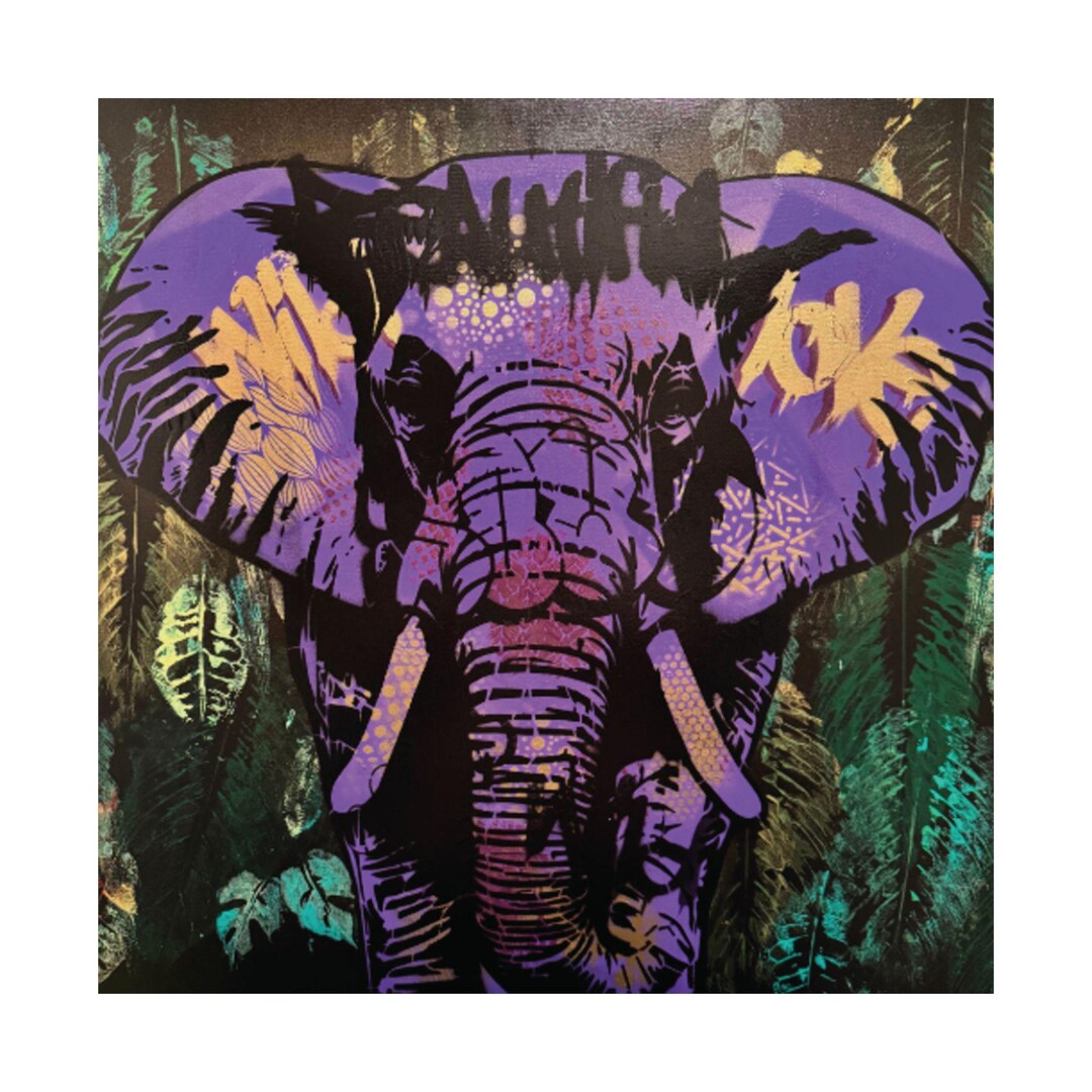 JK Genesis Studio graffiti Greenery Vibrant Elephant Satin Poster ...
