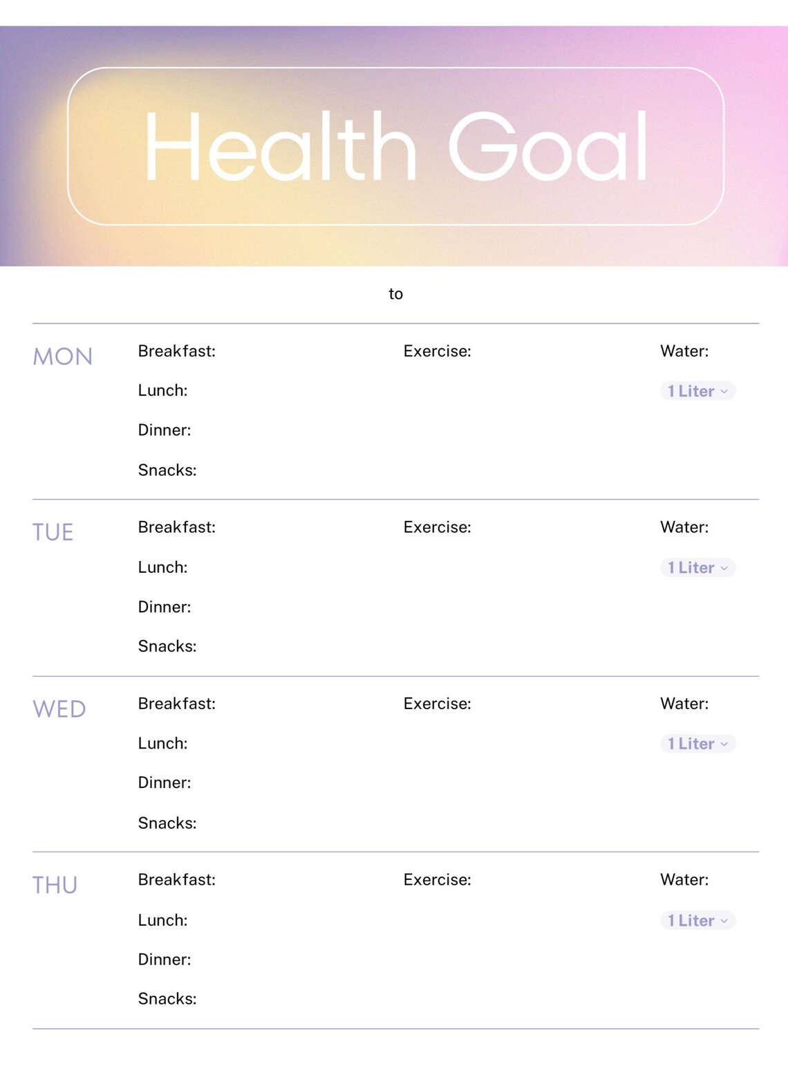 Health Goal List, Check List and To-do, Health - Etsy