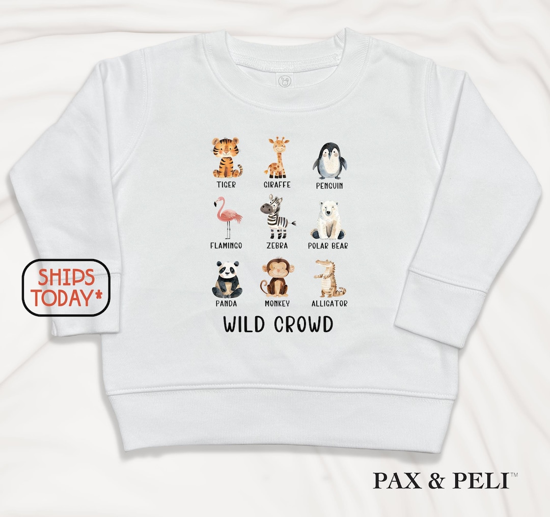 Zoo Animals Kids Sweatshirt, Wild Crowd Crewneck Pullover, Animal ...