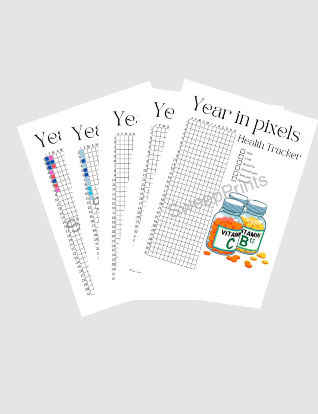 A Year in Pixels Journal Printable, Yearly Tracker Digital Download ...