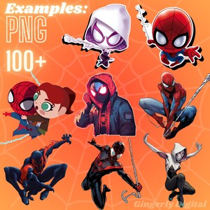 Spider-man Inspired PNG BUNDLE 100+ Chibi Spider-verse Stickers Miles ...