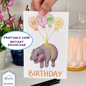 Printable Hippo Birthday, Greeting Card PDF, JPEG 10x15cm/4x6 In/a6 Moo ...