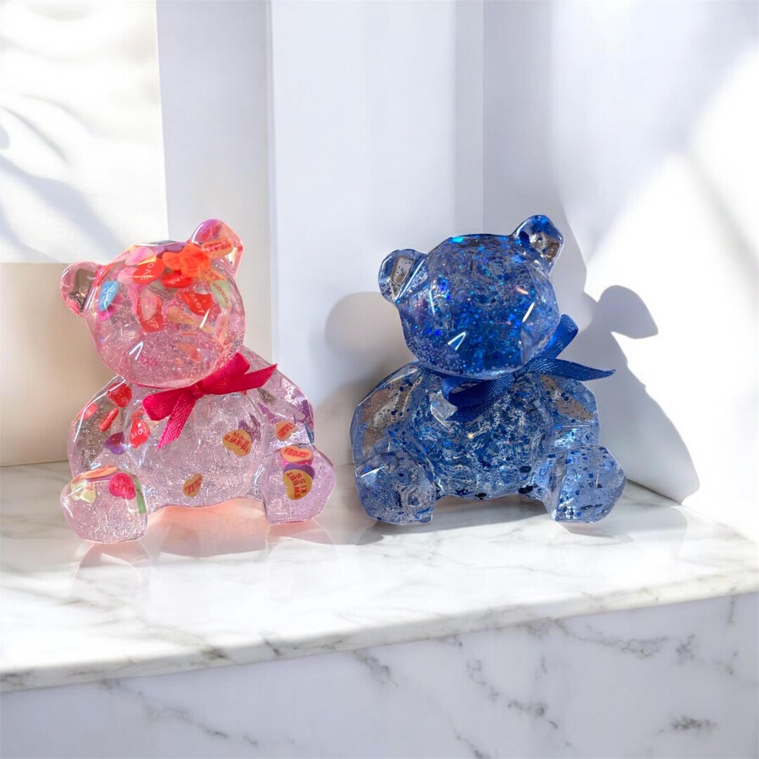 Custom Resin Bears With Bows -homemade Bear Statues- Home Decor - Gift ...