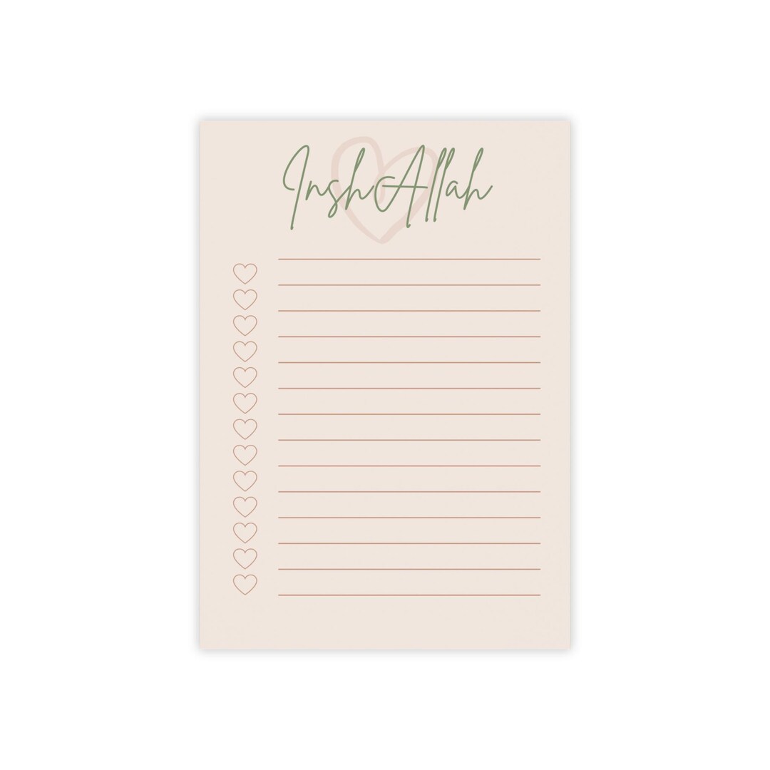 Islamic Notepad, Inshallah To-do List, Muslim Reminder, Feminine ...