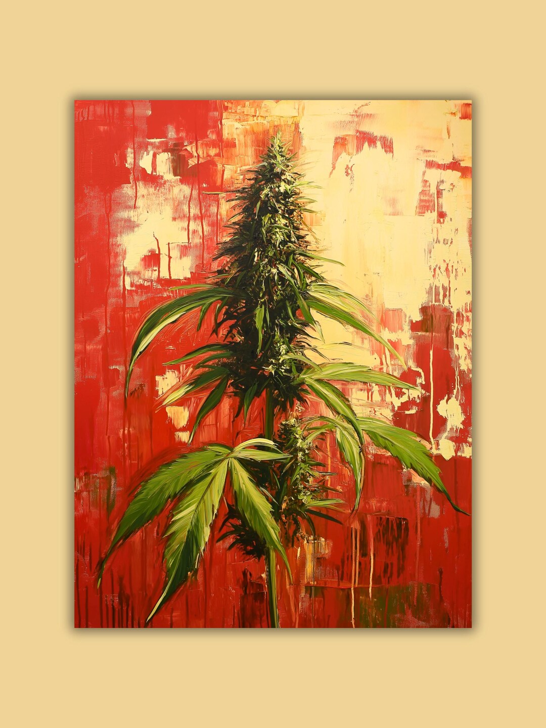 Van Gogh-inspired Cannabis Oil Painting: Bold Marijuana Art, Original ...