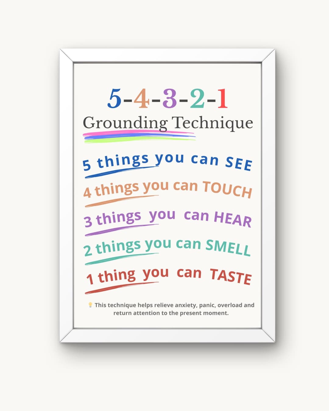 5-4-3-2-1 Grounding Technique Poster: Minimalist Printable Wall Art for ...