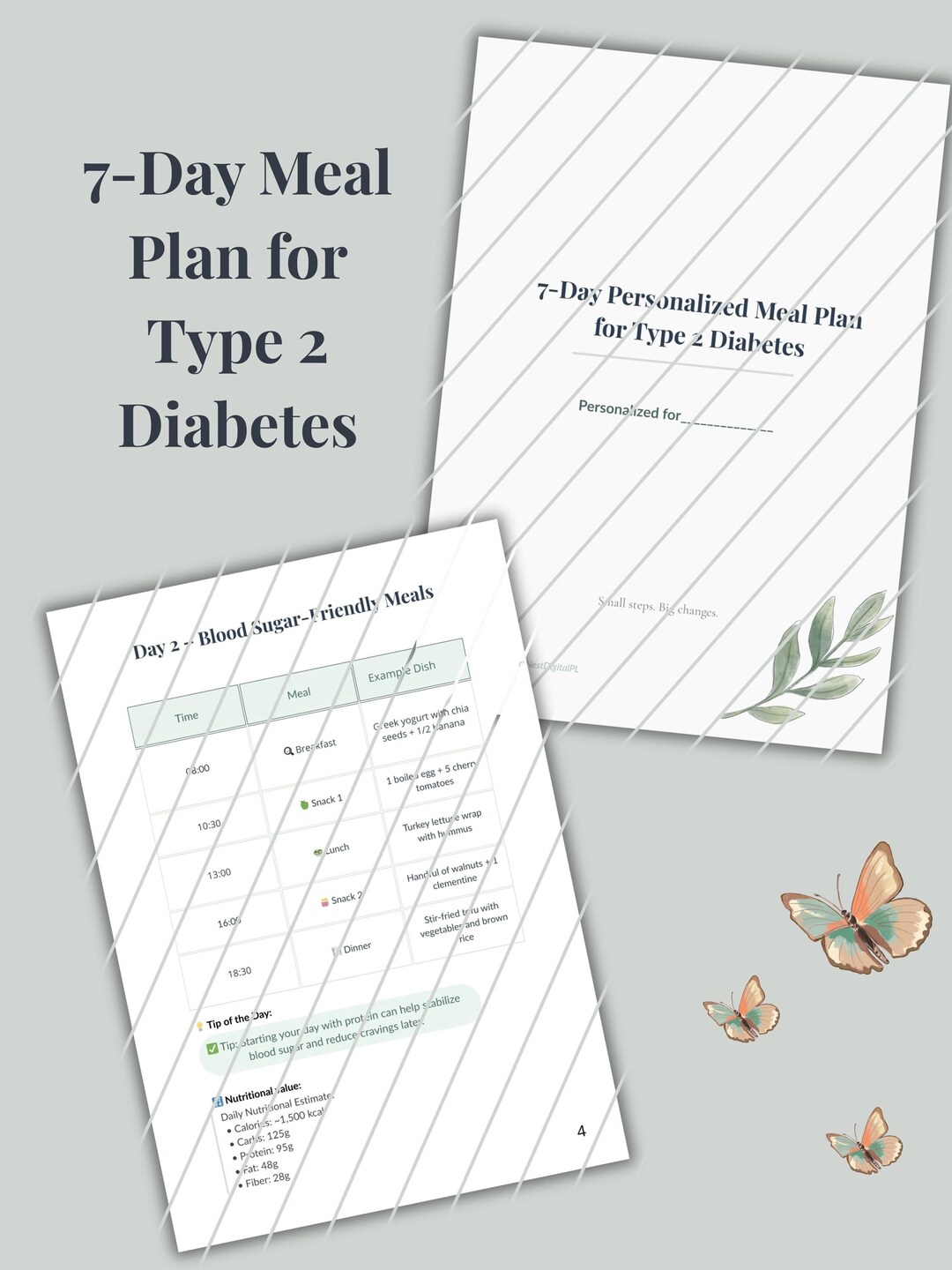 7-day Type 2 Diabetes Meal Plan and Tracker: Printable Blood Sugar Log ...