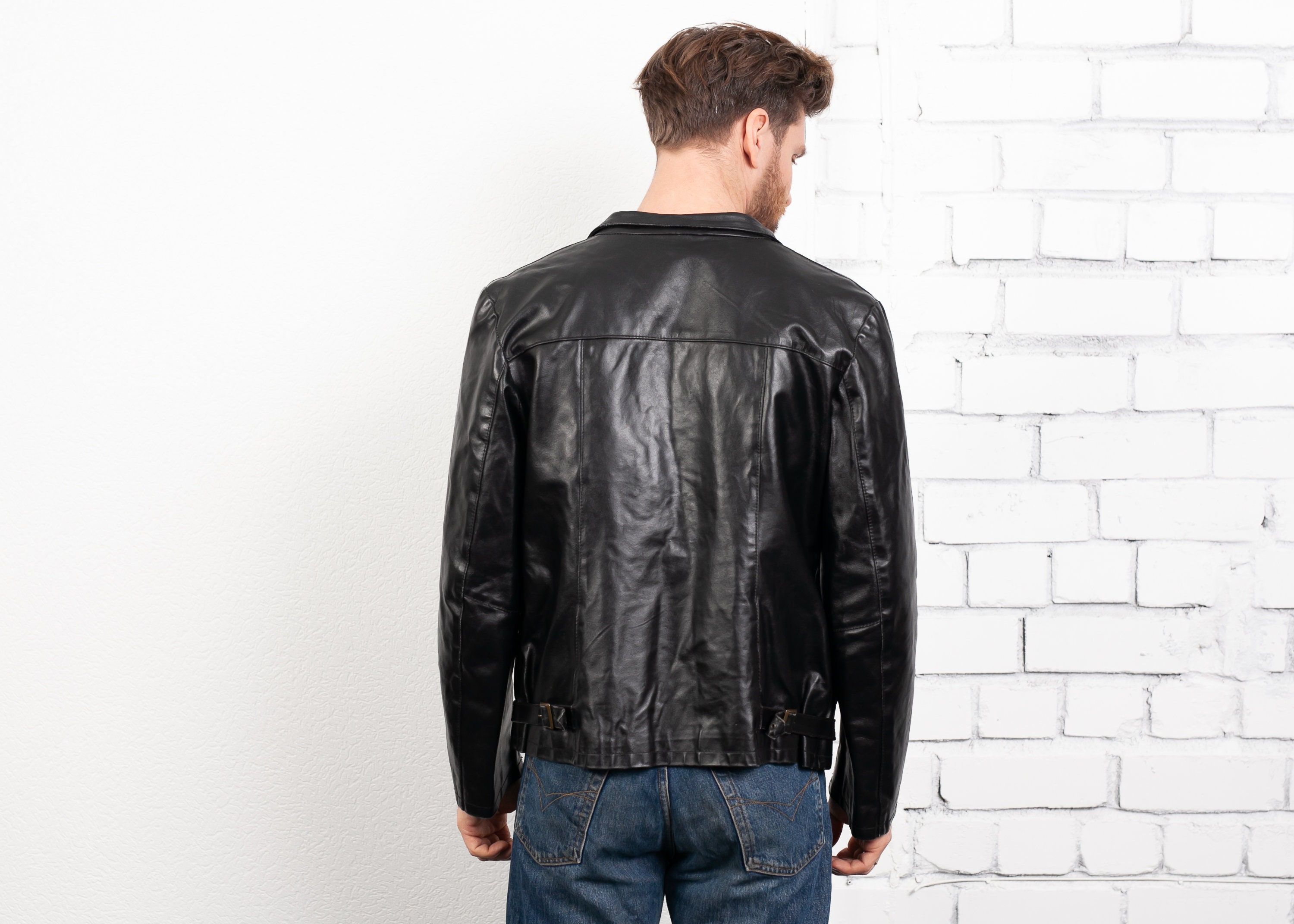 Black Leather Jacket . Vintage Men's 90s Jacket Black Punk Rock 90s ...