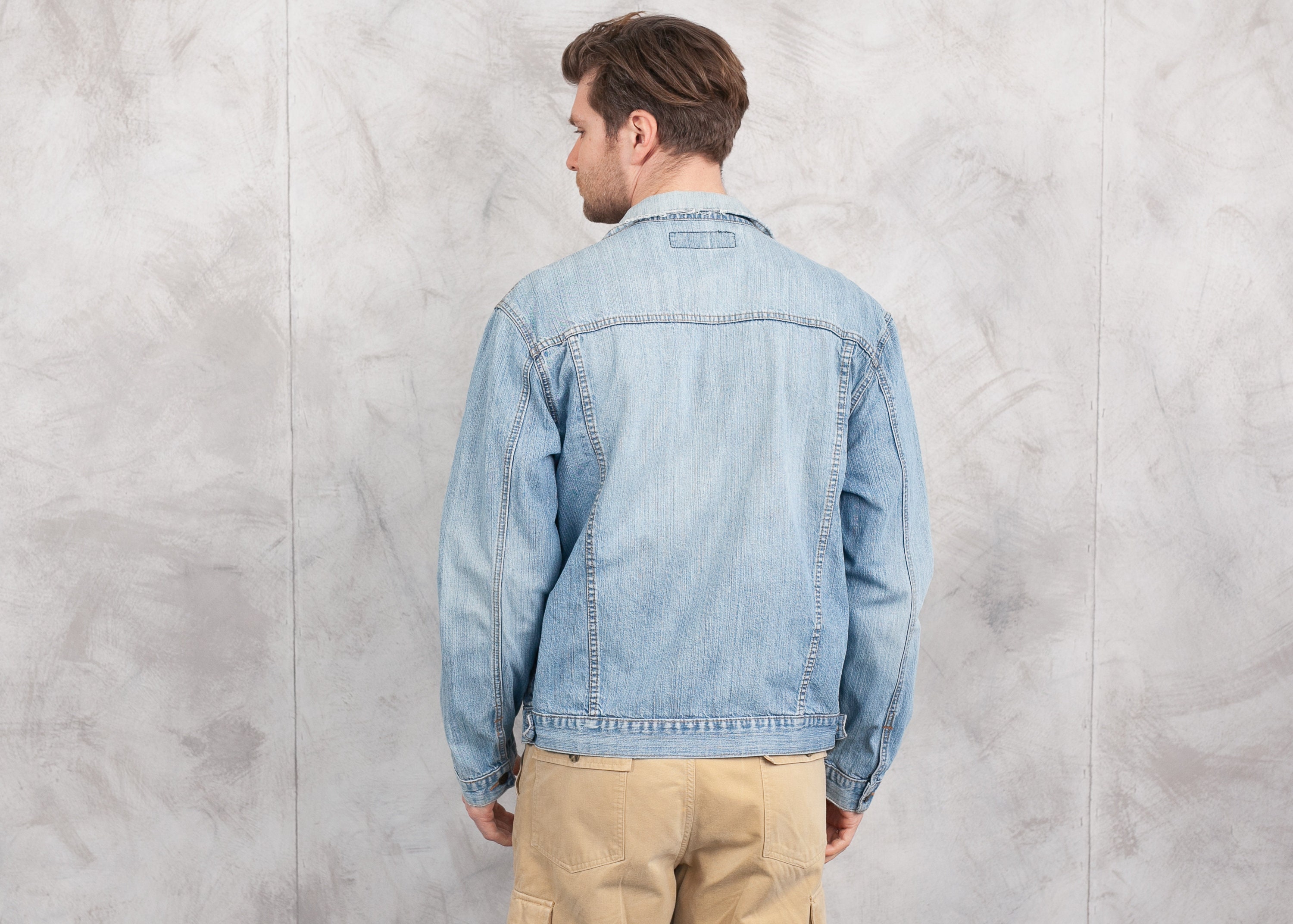 Vintage 90s Jean Jacket . 90s Men's Light Wash Denim Jacket Trucker ...