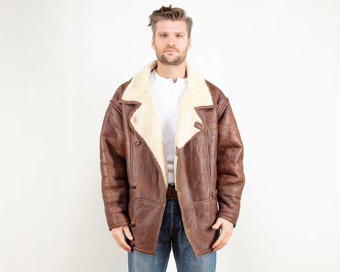 Vintage Shearling Coat Shearling Men 80's Coat Suede Coat Shearling ...