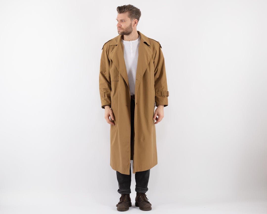 80s Beige Men's Trench Coat, Men Size M Vintage Trench Coat, Old Money ...