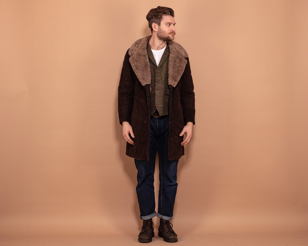 Warm Shearling Coat, Sheepskin Overcoat Small S, Western Outerwear ...