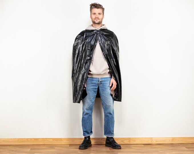 Swedish Army Poncho Black Rain Cape 70s Swedish Military Overcoat Ruber ...