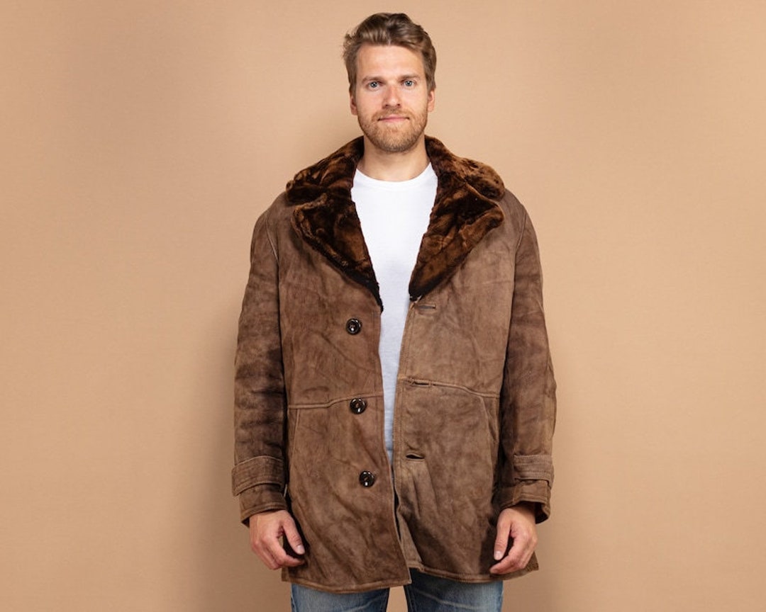 Oversized Sheepskin Coat Men, Overcoat Large XL, Western Outerwear ...