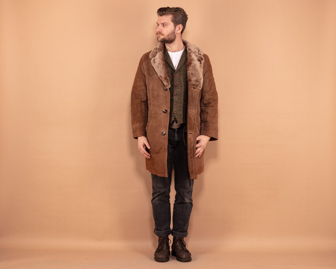 Western Sheepskin Coat 70's, Size M Medium, Sheepskin Overcoat, Cowboy ...