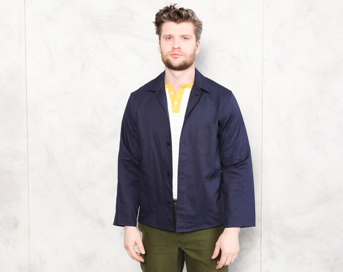 Men Chore Jacket 70s Work France Indigo Work Navy Blue Men Vintage ...