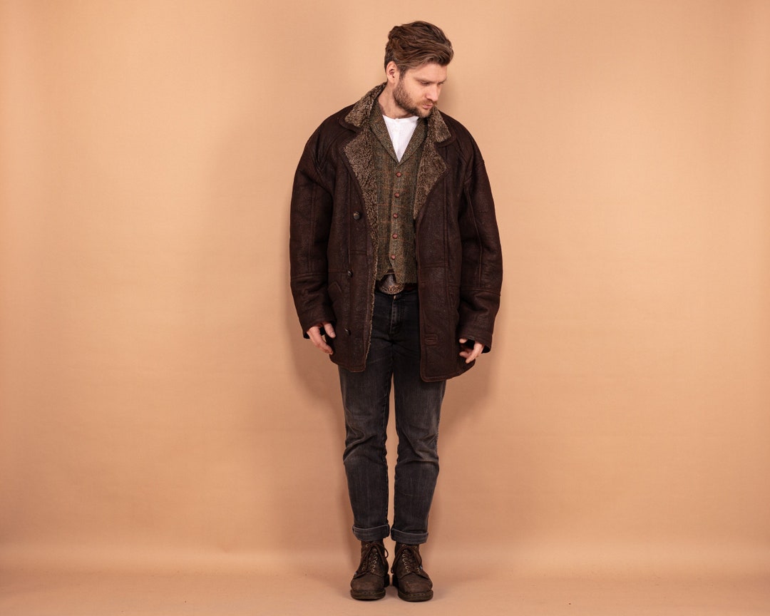 Oversized Sheepskin Coat Men Overcoat Large XL Western - Etsy