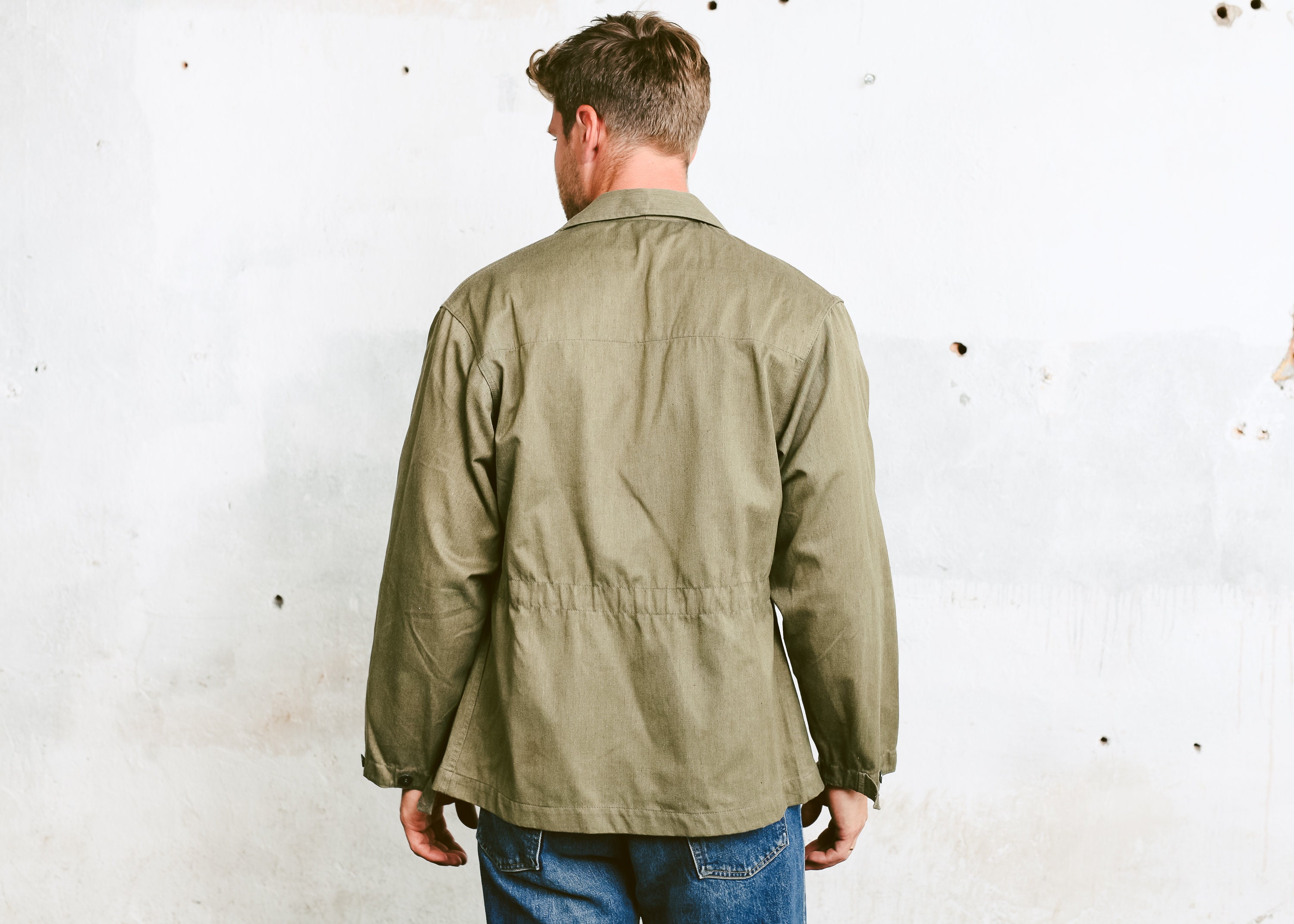 Vintage Army Surplus Jacket . Green Men 80s Army Jacket Long Jacket ...
