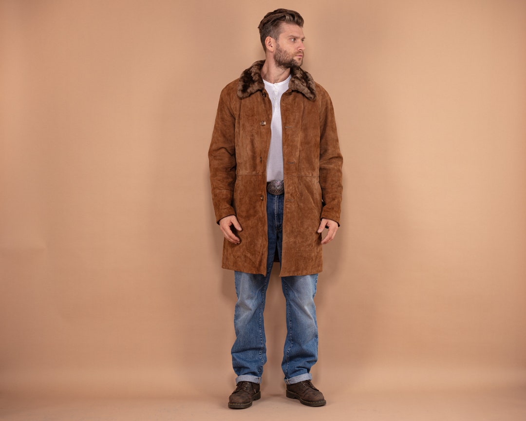 Belted Suede Coat 70's, Size Large L Vintage Men Suede Coat, Western ...